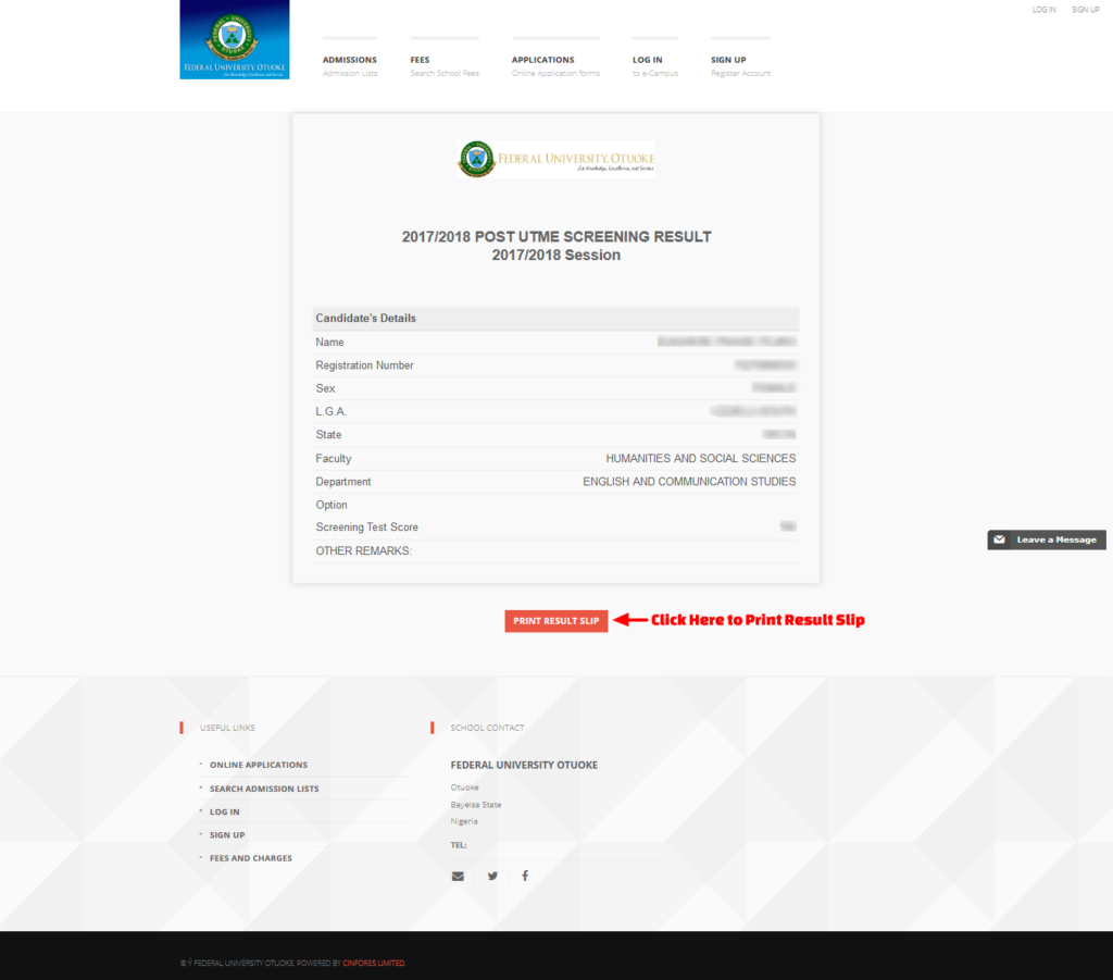 FUOTUOKE Post UTME Screening Exercise Result For 2025/2026 Session